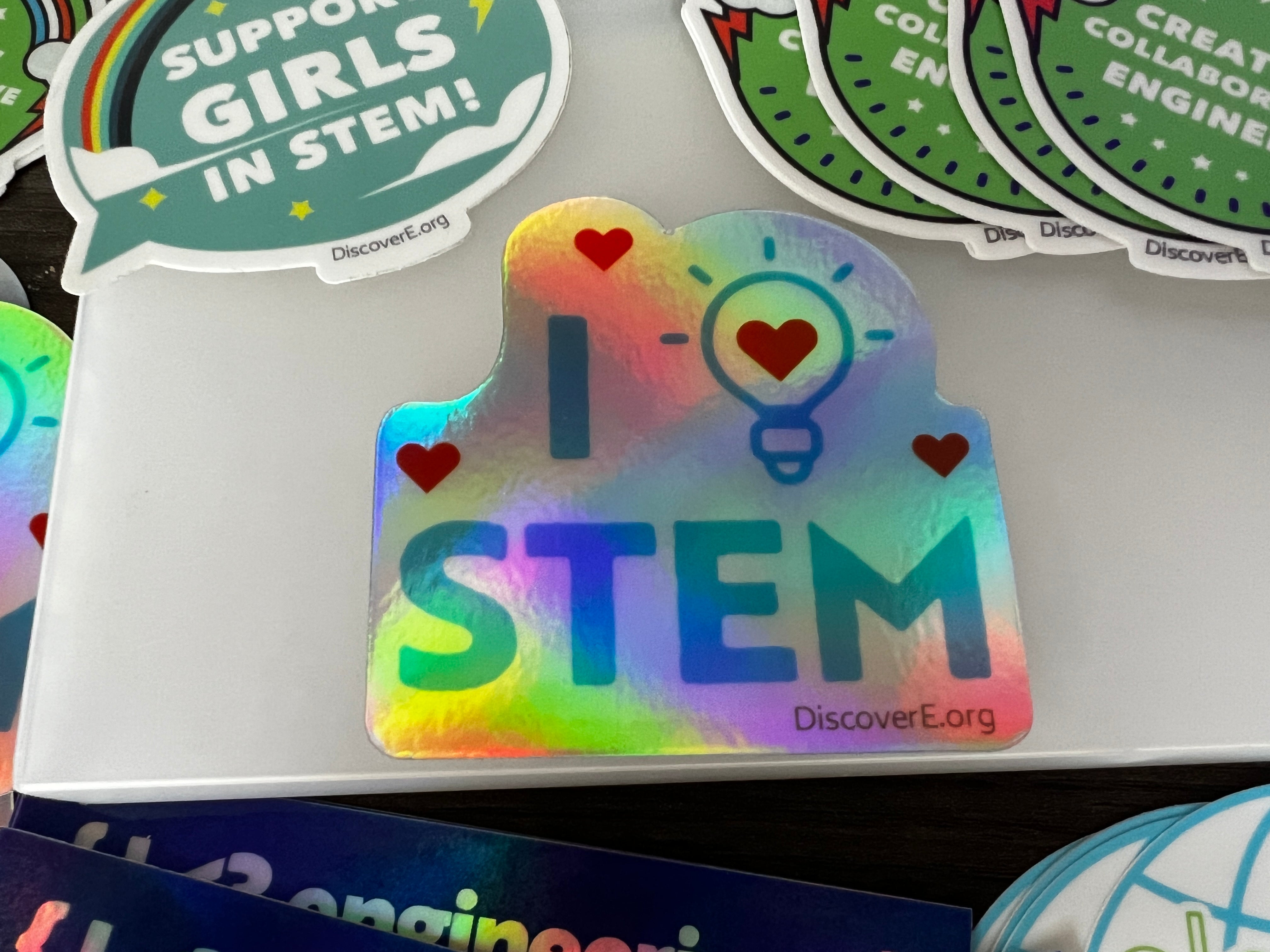 I (love) STEM Holographic Sticker [Bulk Pack] – DiscoverE Store
